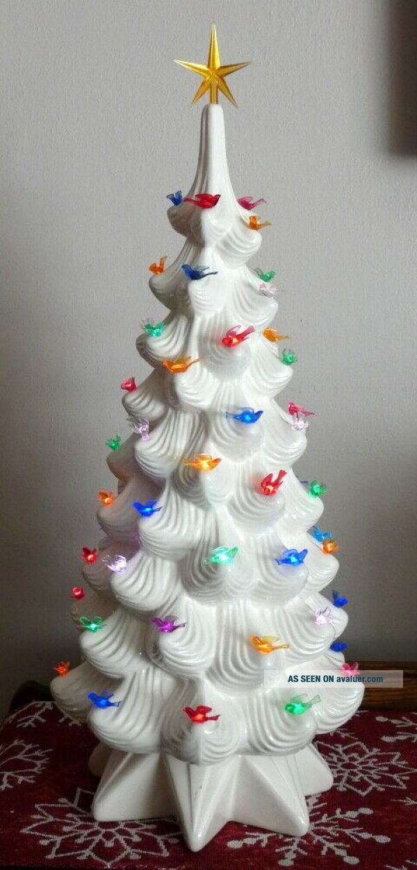 Vintage Large Atlantic Mold White Ceramic Christmas Tree With Birds And ...