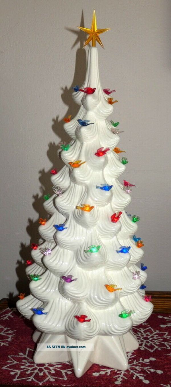 Vintage Large Atlantic Mold White Ceramic Christmas Tree With Birds And ...