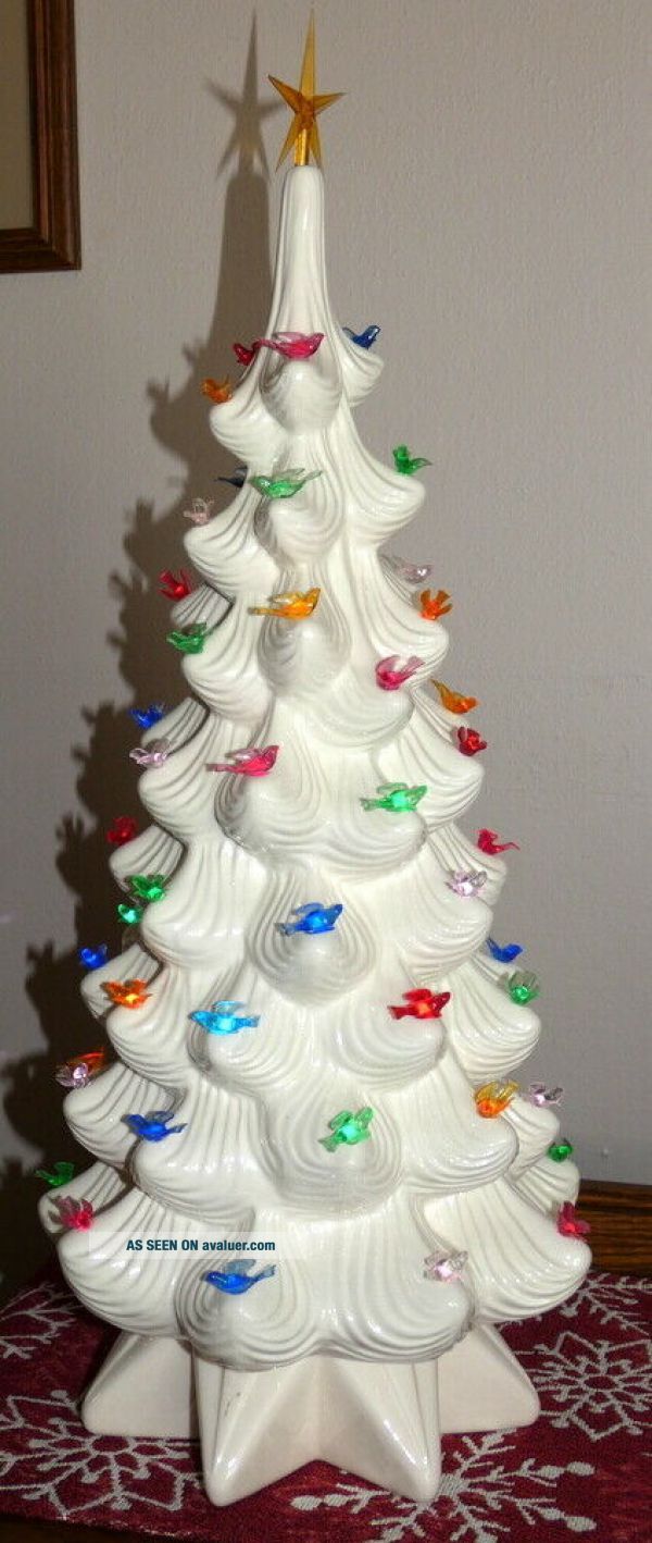 Vintage Large Atlantic Mold White Ceramic Christmas Tree With Birds And ...