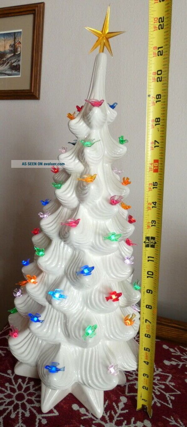 Vintage Large Atlantic Mold White Ceramic Christmas Tree With Birds And ...
