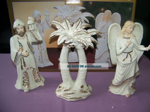 BON TON JADE PORCELAIN SET OF 3 NATIVITY FIGURINES - ANGEL PALM TREE ...