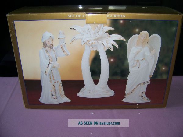 BON TON JADE PORCELAIN SET OF 3 NATIVITY FIGURINES - ANGEL PALM TREE ...