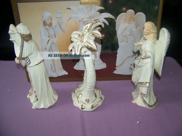 BON TON JADE PORCELAIN SET OF 3 NATIVITY FIGURINES - ANGEL PALM TREE ...