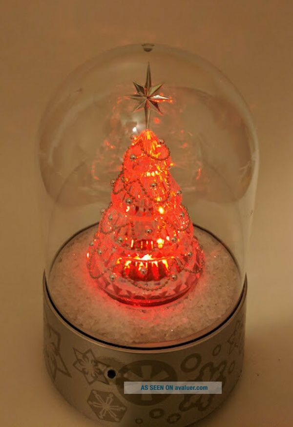 Musical Christmas Tree In Dome 7 " Acrylic LED Lighted Lights Up Spins ...