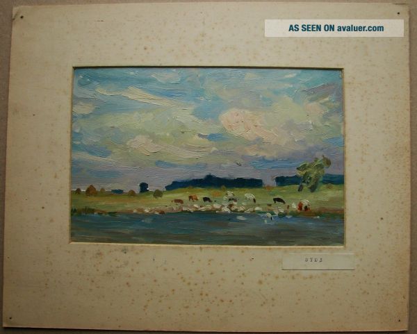Russian Ukrainian Soviet Oil Painting Landscape Herd Cows River ...