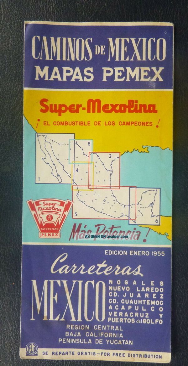 1955 Caminos De Mexico Road Map Pemex Oil Gas Mapas | #50734573
