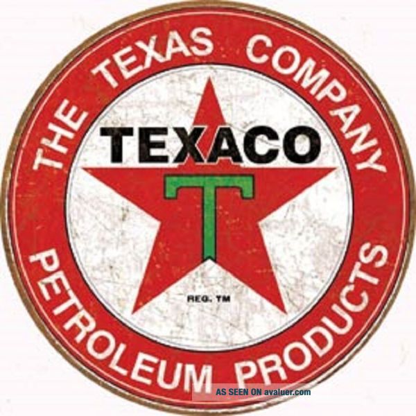 Texaco Petroleum Gasoline Round Tin Metal Sign Garage Gas And Oil Ad ...