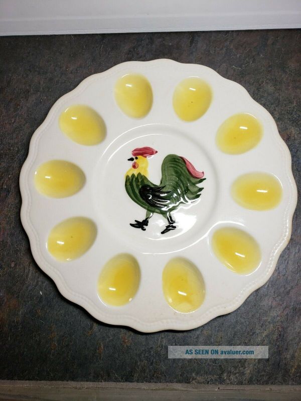 1962 Vintage Hand Painted Rooster Chicken Deviled Egg Platter Plate ...