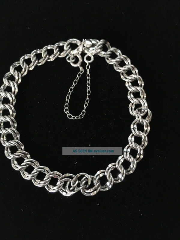 VINTAGE ELCO STERLING SILVER Double Link CHARM BRACELET W/ Safety Chain ...