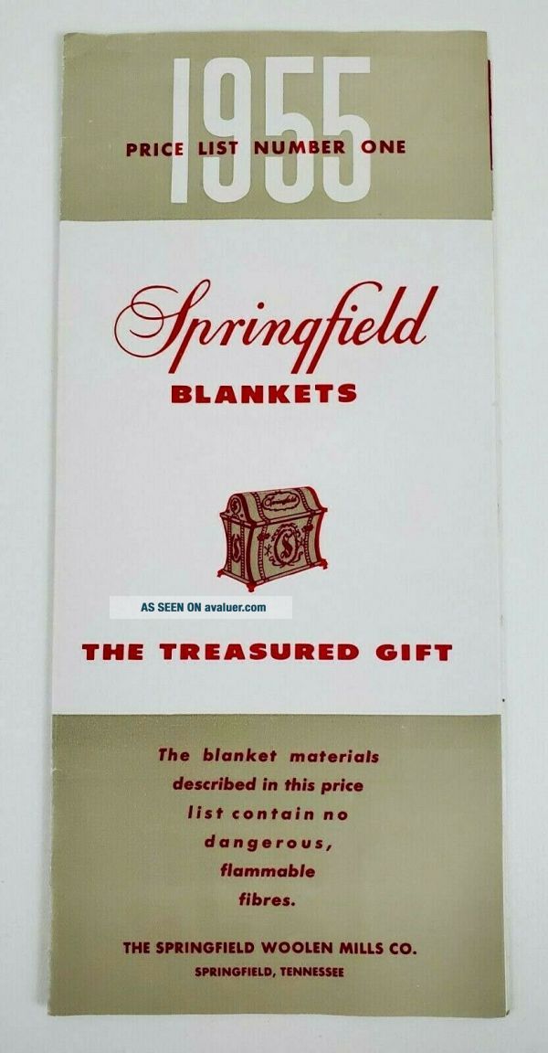 1955 Springfield Woolen Mills Blankets Product Pamphlet Tennessee Price ...