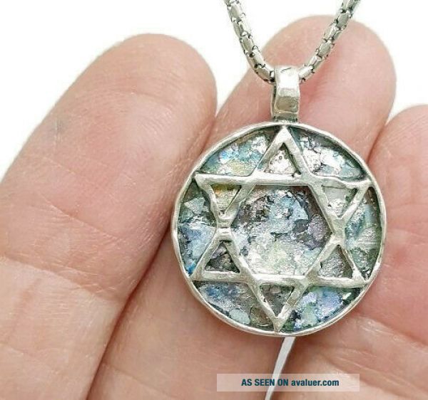 Roman Glass Pendent 925 Star Of David Ancient Fragment Roman Glass 200 ...