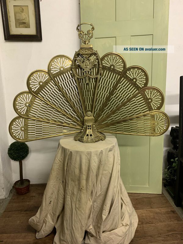 Antique Vintage Art Deco Brass Peacock Lady Cameo Folding Fire Screen ...