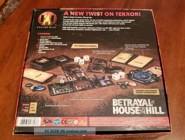 BETRAYAL AT HOUSE ON THE HILL Avalon Hill Board Game (1st Edition ...