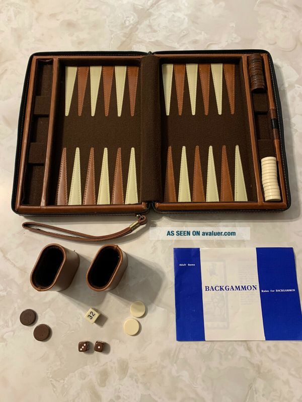 Vintage Backgammon Set In Leather Brown Case With Instructions Magnetic ...