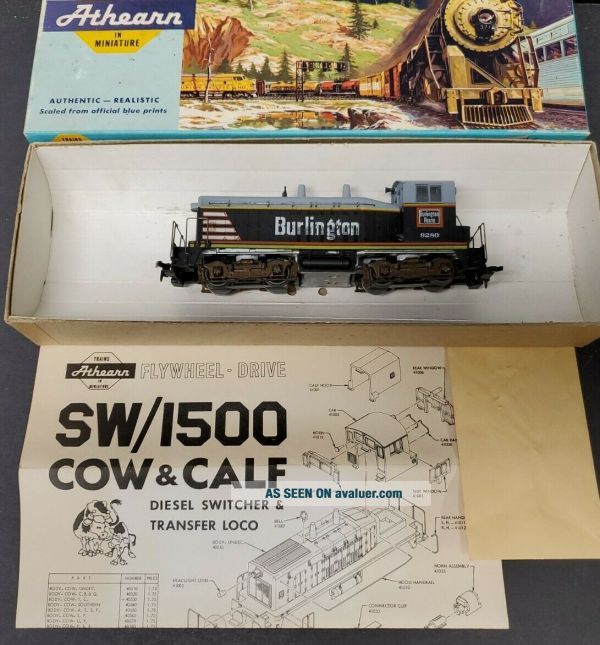 Athearn 4002 HO Scale Powered Burlington SW - 1500 Diesel Cow &Calf ...