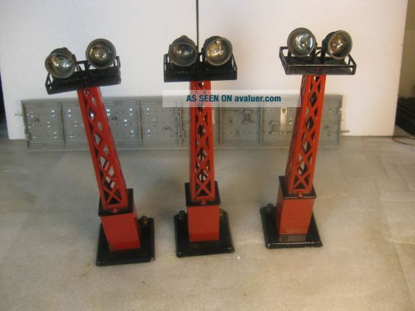 3 LIONEL PRE - WAR RED STEEL SEARCHLIGHT TOWERS W/ DUAL LIGHTS | #51279781