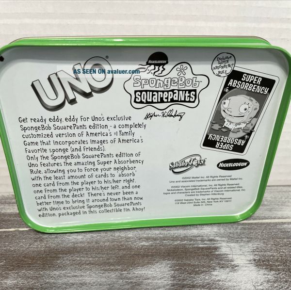 UNO Spongebob Squarepants Special Edition Card Game Tin Nickelodeon ...
