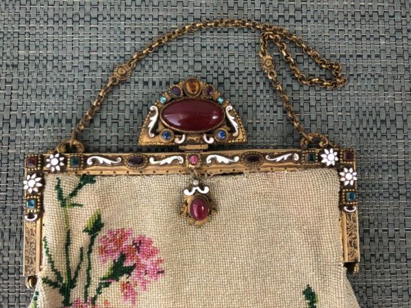 Stunning Antique Victorian Floral Micro Bead Purse With Jeweled Frame ...