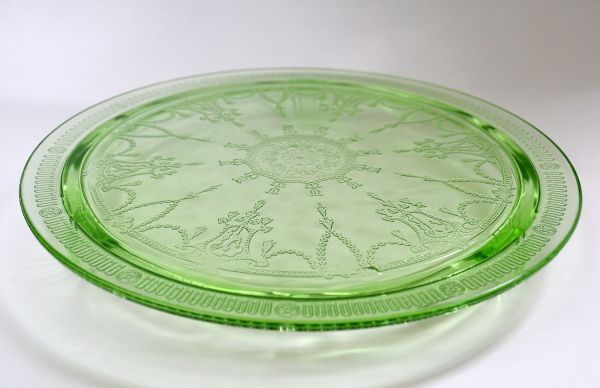 Anchor Hocking Cameo/Ballerina Green Depression Glass 10” Footed Cake ...
