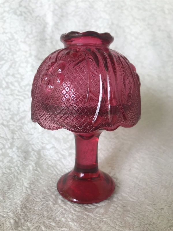Cranberry Tiara Indiana Glass Fairy Lamp Sandwich Pattern Votive Candle ...