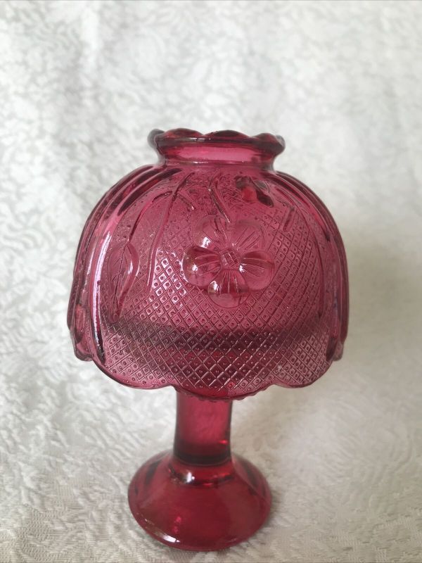 Cranberry Tiara Indiana Glass Fairy Lamp Sandwich Pattern Votive Candle ...