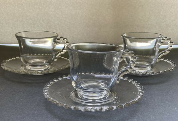 Trio Of Vintage Imperial Glass Candlewick Coffee Cups And Saucers ...