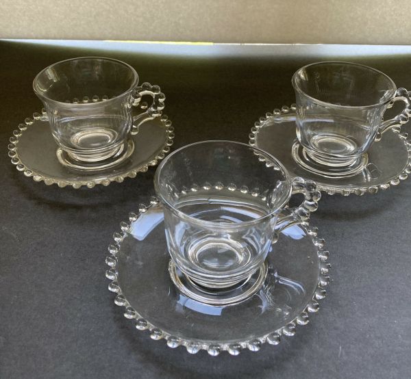 Trio Of Vintage Imperial Glass Candlewick Coffee Cups And Saucers ...