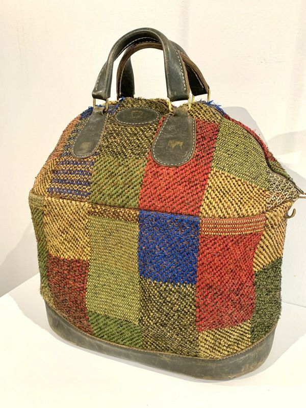 Antique VTG Tweed Leather Multicolored Patchwork Train Case Carpet Bag ...