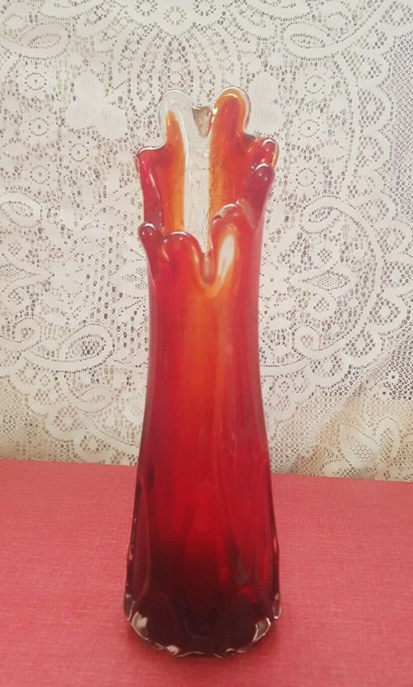 Finger Glass Vase In Red And Clear Stretched 70s Vintage | #62187306