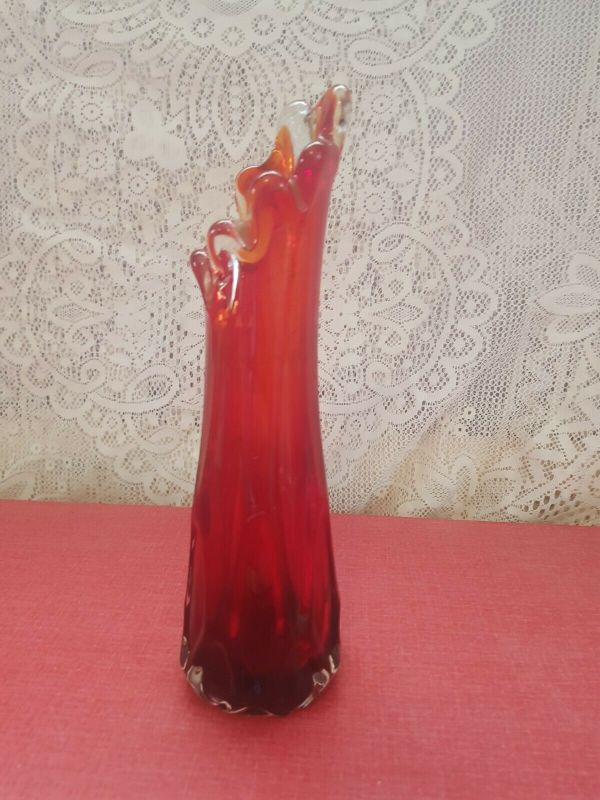 Finger Glass Vase In Red And Clear Stretched 70s Vintage | #62187306