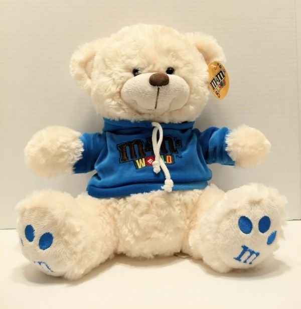 M&M’s World White Plush Teddy Bear W/ Blue Hooded Sweatshirt Stuffed ...