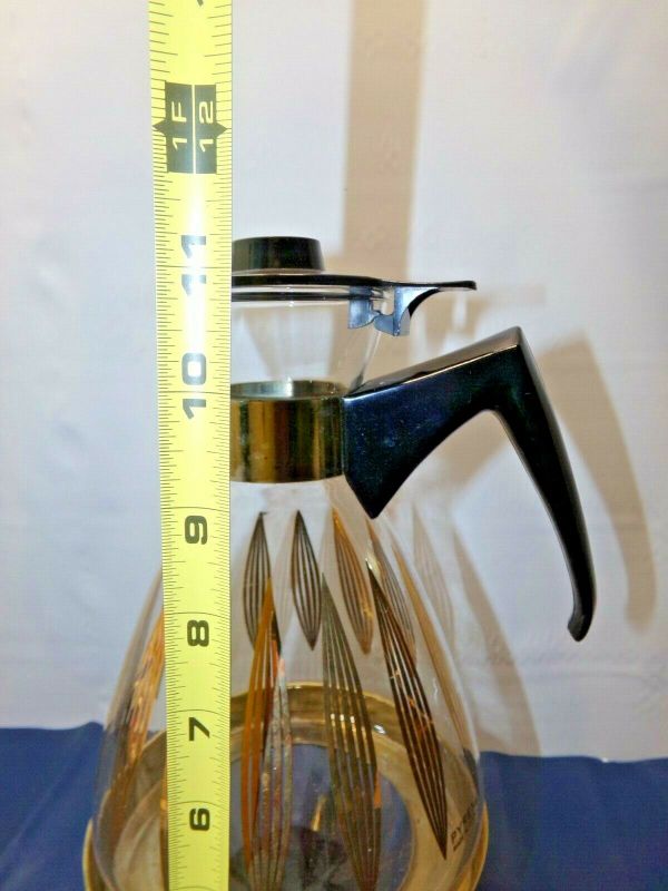 VINTAGE PYREX GLASS COFFEE CARAFE AND WARMER GOLD ATOMIC EYES DESIGN ...
