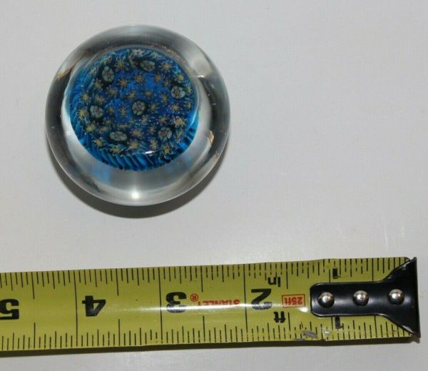 Murano Hand Blown Glass Paperweight Blue Flowers | #62231538
