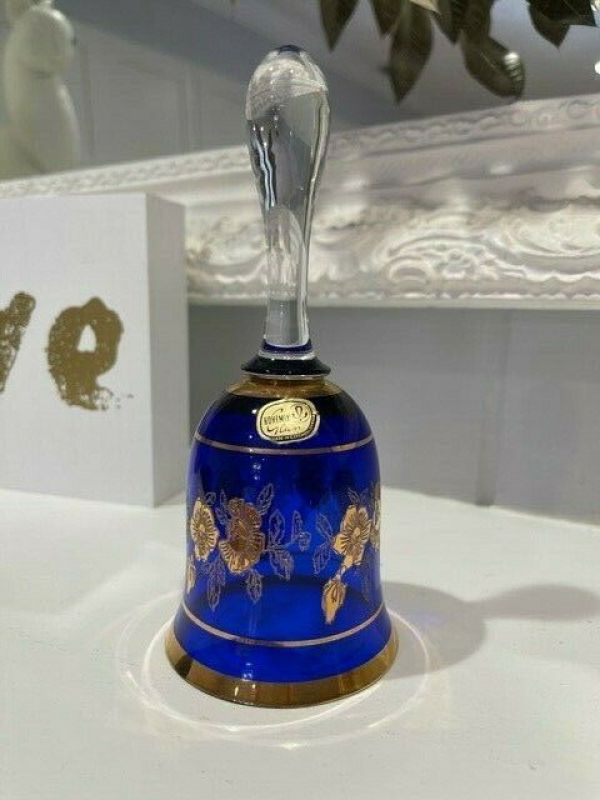 Bohemia Crystal Cobalt Blue Glass Bell With Gold Gilt Made In ...
