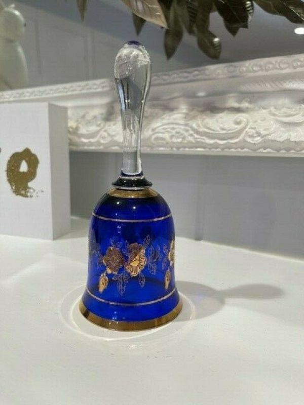 Bohemia Crystal Cobalt Blue Glass Bell With Gold Gilt Made In ...
