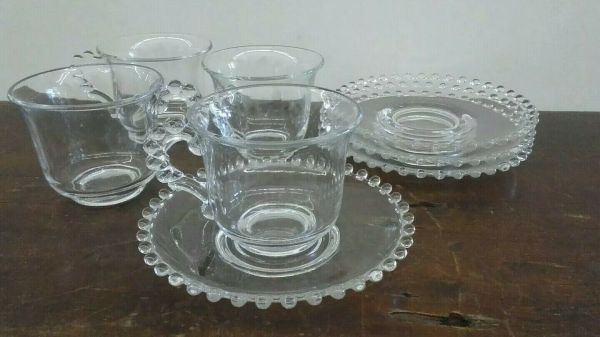 Set Of 4 Imperial Crystal Candlewick Coffee Cups And Saucers | #62420722
