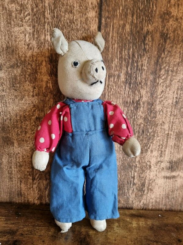 Vintage Teddy Bear - Pig In Dungarees With Red And White Polka Dots ...