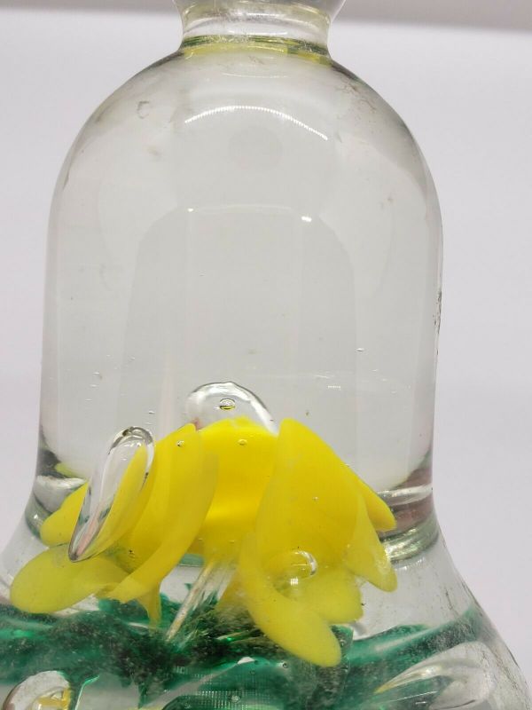 Vintage Joe St. Clair Bell Shaped Paperweight Yellow Floral In Clear ...