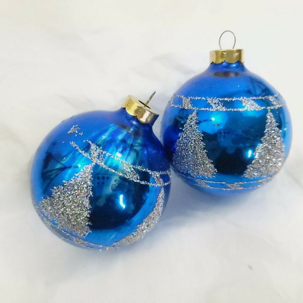 2 Vintage Rauch Glass Christmas Tree Ornament Blue With Silver Glitter ...