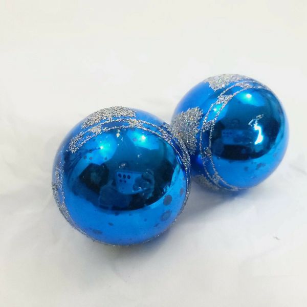 2 Vintage Rauch Glass Christmas Tree Ornament Blue With Silver Glitter ...