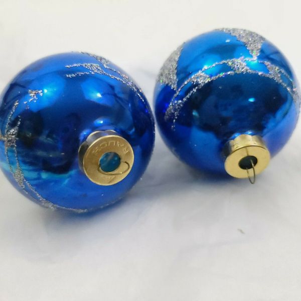 2 Vintage Rauch Glass Christmas Tree Ornament Blue With Silver Glitter ...