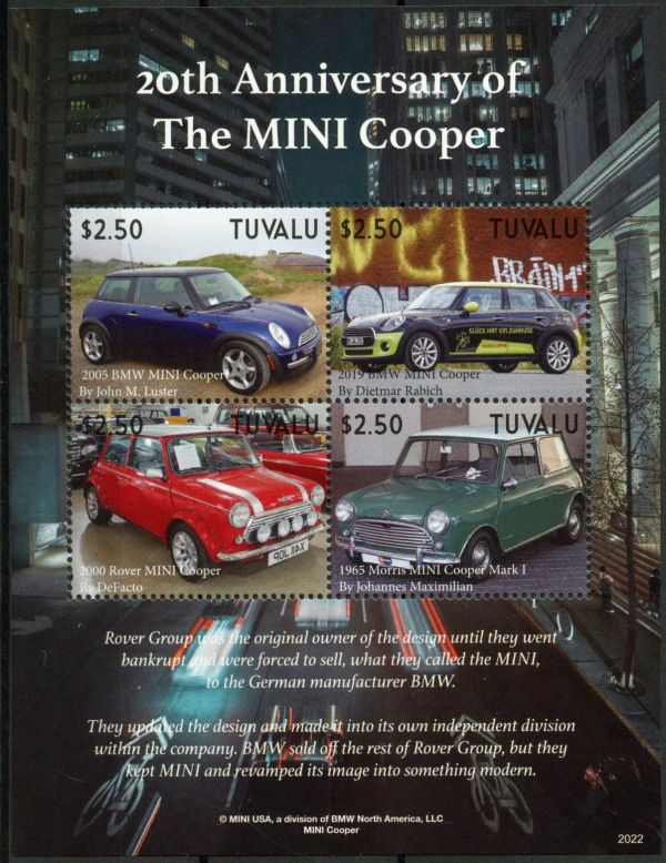 Tuvalu Cars Stamps 2020 MNH BMW Mini Cooper Rover Morris Mark I 4v M/S ...