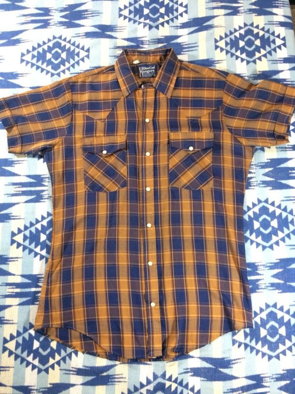 DEE CEE RANGERS Medium VTG Western SHIRT PLAID Brown Blue PEARL SNAPS ...