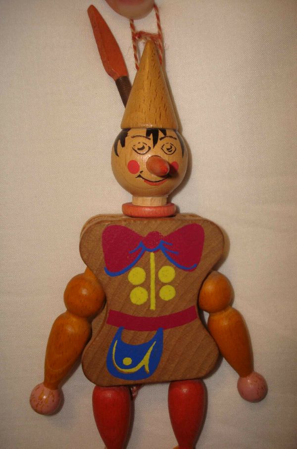 Vntg Austria Pinocchio Boy Long Nose Wooden Wood Pull String Puppet ...