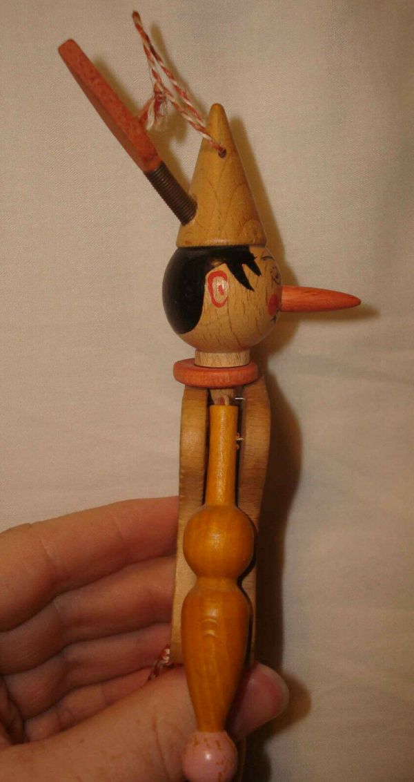 Vntg Austria Pinocchio Boy Long Nose Wooden Wood Pull String Puppet ...