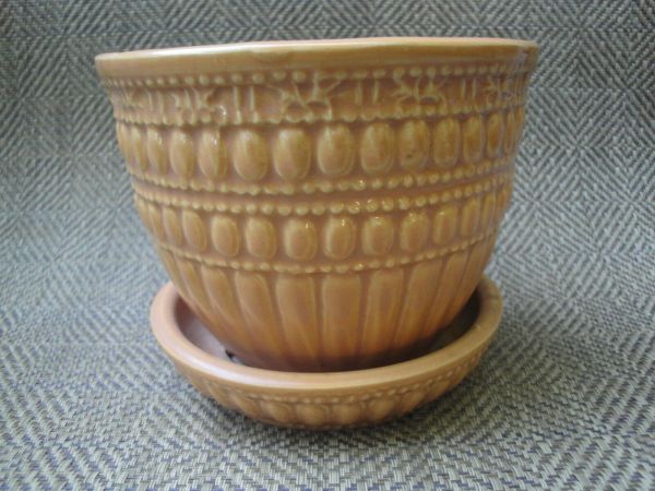 Vintage McCoy Pottery 1961 Orange Beaded Flower Pot With Attached ...