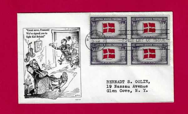 920 DENMARK OVERRUN NATION FDC WWII DR SEUSS HITLER MUSSOLINI VS KID ...