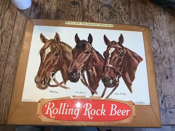 Vintage Rolling Rock Beer Counter Display Sign Triple Crown Winners ...
