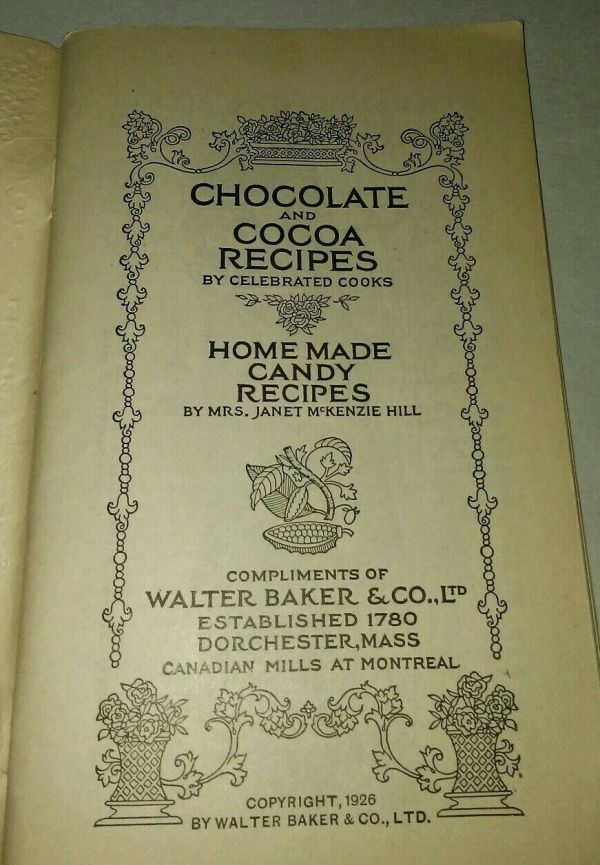 Antique 1926 Walter Baker & Co Ltd Choice Recipes Booklet 64 Pgs ...