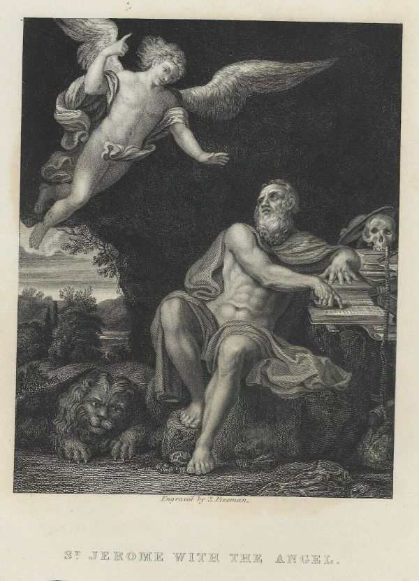 Antique 1830s Engraving St. JEROME AND THE ANGEL Engraved By S. FREEMAN ...